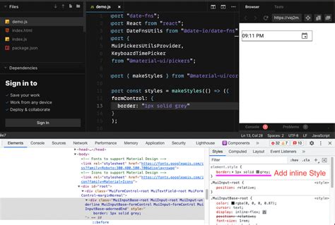 javascript material ui cannot override datepicker style using