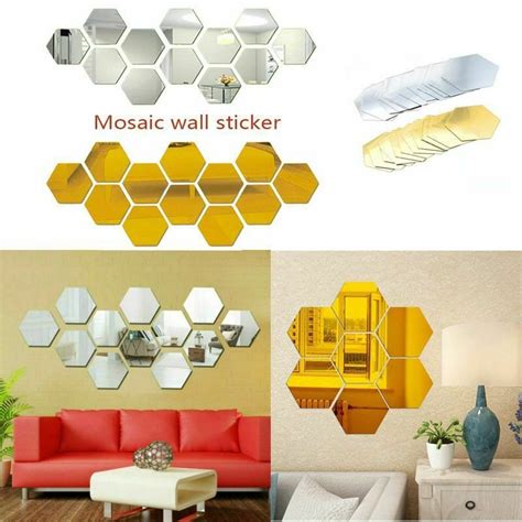 12 Pcs Set Hexagon Mirrors Wall Decor Stickers 3d Acrylic Etsy