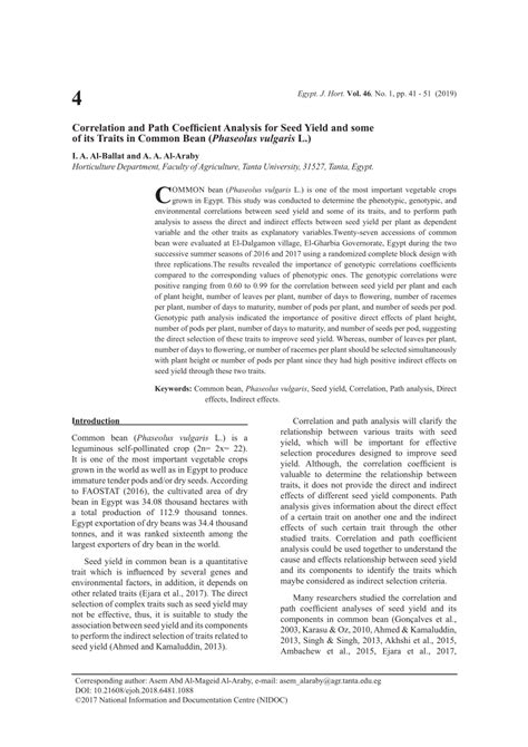 Pdf Correlation And Path Coefficient Analysis For Seed Yield And Some