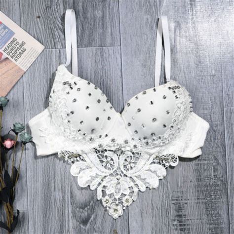 Ladies Shiny Crystal Rhinestone Lace Bustier Bra Bralette Corset Crop
