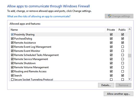 remote desktop missing in allow apps through firewall on windows 10