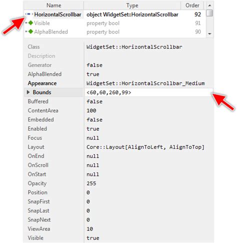 using widgets horizontal scrollbar