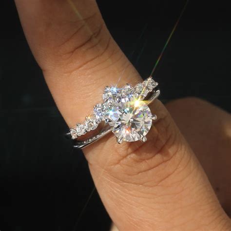 Moissanite Bridal Ring Set Platinum Plated Sterling Silver Wedding