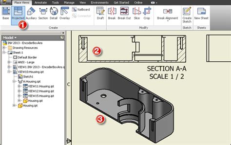 autodesk inventor 2013 drawing projected section view tip design