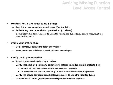 19 owasp top 10 a7 missing function level access control