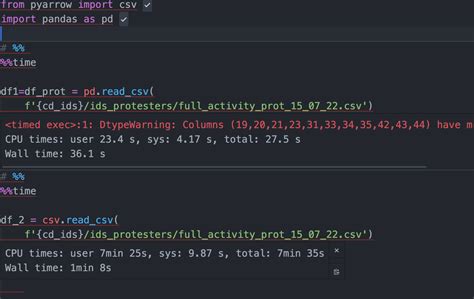 python pyarrow is slower than pandas for csv read in stack overflow