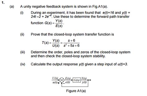 solved a unity negative feedback system is shown in