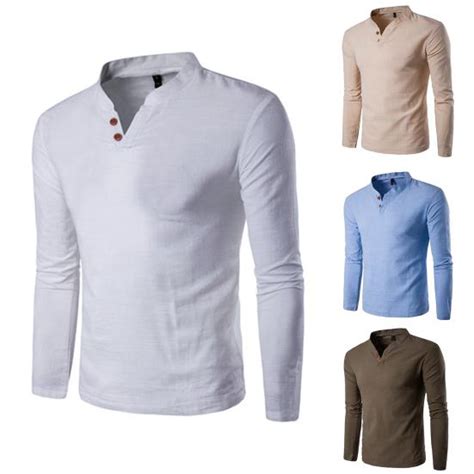 Buy Men T Shirt Solid Color Chinese Style Summer Stand Collar Long