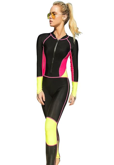Akaeys Womens Full Body Swimsuit Rash Guard One Piece Long Sleeve Long