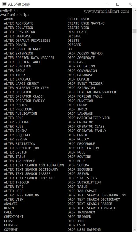 postgresql psql shell commands