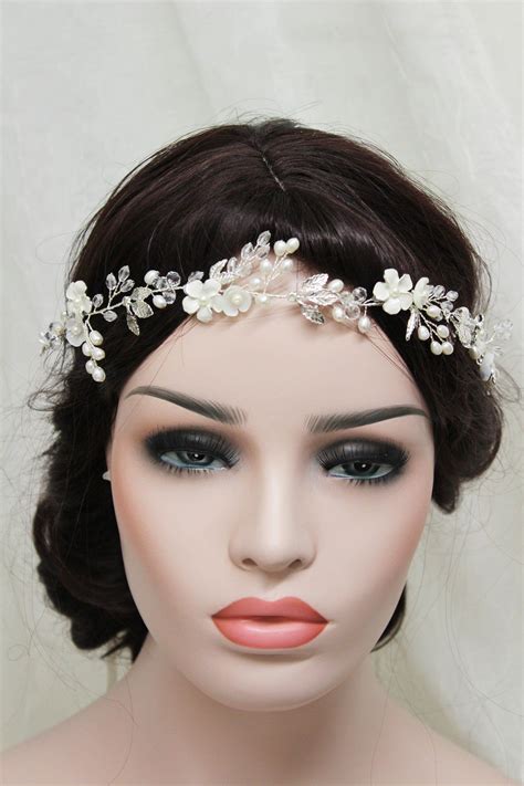 Silver Freshwater Pearl Wedding Headband Bridal Hair Vine Bridal