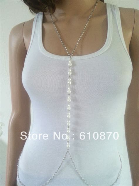 Free Shipping Sexy Bikini Crossover Pearl Harness Necklace Women Chunky