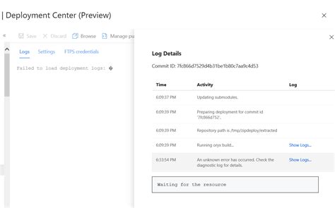 reactjs where to get deployment logs of azure app service vs code