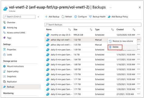 excluir backups de um volume do azure netapp files microsoft learn