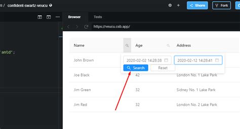 javascript react js ant design range filter with start and end dates