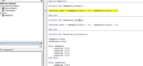 excel getting the sum of several comboboxes value into a single
