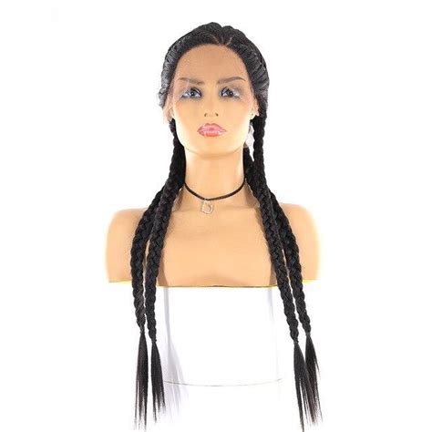 36inch Synthetic Black Long Braided Lace Front Wigs For African Americ