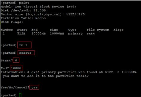 parted commands to manage disk partition create and resize