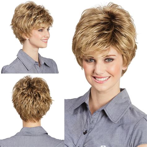 Tishining Short Ombre Blonde Mixed Brown Pixie Cut Wigs
