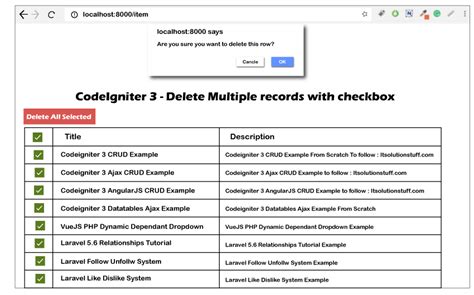 delete multiple rows using checkbox in codeigniter3 online tutorials