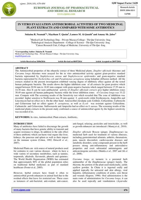 Pdf In Vitro Evaluation Antimicrobial Activities Of Two Medicinal