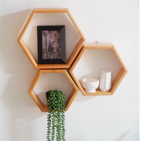 Jual Rak Hexagonal Rak Dinding Kayu Rak Minimalis Rak Serbaguna Wall