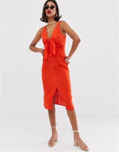 Asos Design Twist Front Midi Sundress In Cheesecloth Asos