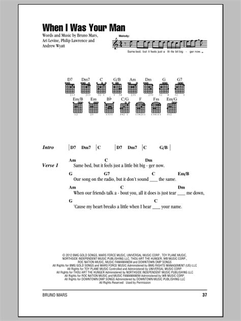 When I Was Your Man Sheet Music By Bruno Mars Lyrics And Chords 150340