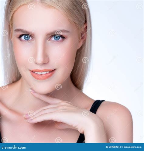Closeup Personable Beautiful Woman With Alluring Perfect Smooth Skin