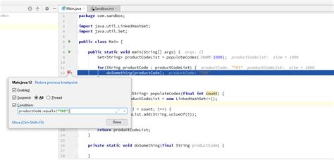 debugging in intellij with conditional breakpoints code by amir