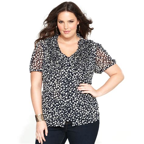 Lyst Inc International Concepts Short Sleeve Polka Dot Ruffle Blouse
