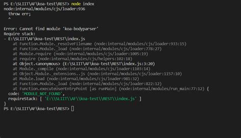 javascript koa js cannot find module koa bodyparser internal error