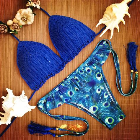 2017 Women Vintage Summer Bikini Sexy Crochet Bikini Blue Top Swimwear