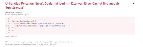 nuxtjs error could not load html2canvas error cannot find module