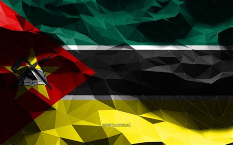 Download Wallpapers 4k Mozambican Flag Low Poly Art African