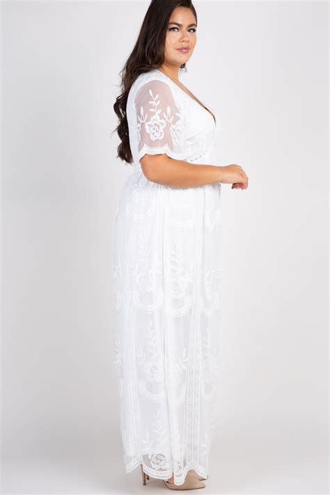 Pinkblush White Lace Mesh Overlay Plus Maxi Dress