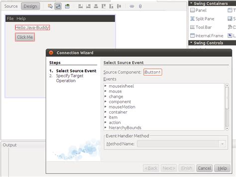 java buddy netbeans setting events with the connection