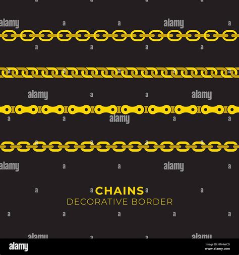 Set Of Golden Chains Seamless Pattern Of Chain Decorative Border