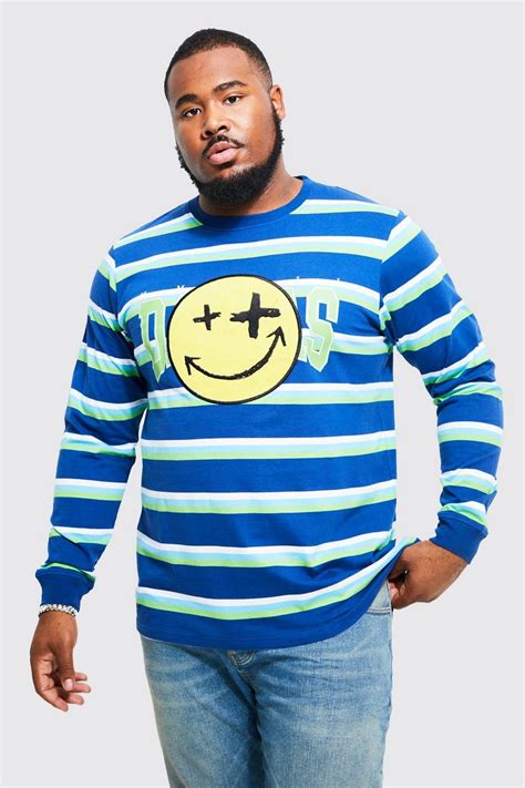Plus Varsity Face Long Sleeve Stripe T Shirt Boohoo Uk