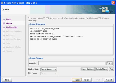 defining sql queries using view objects