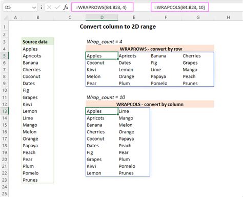 convert column row to array in excel wrapcols and wraprows functions