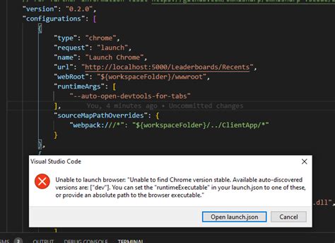 debugging in a docker container ui mode unable to find chrome