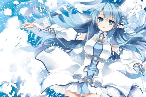 Wallpaper Illustration Long Hair Anime Girls Blue Hair Blue Eyes