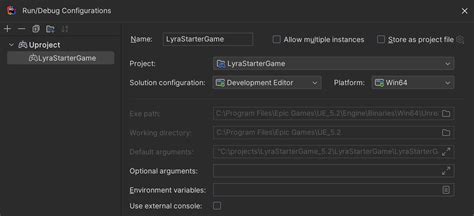 unreal engine program arguments and environment variables jetbrains
