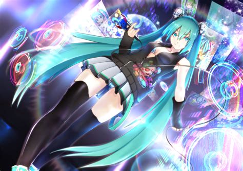 Aqua Eyes Aqua Hair Big G Bra Hatsune Miku Long Hair Microphone Panties