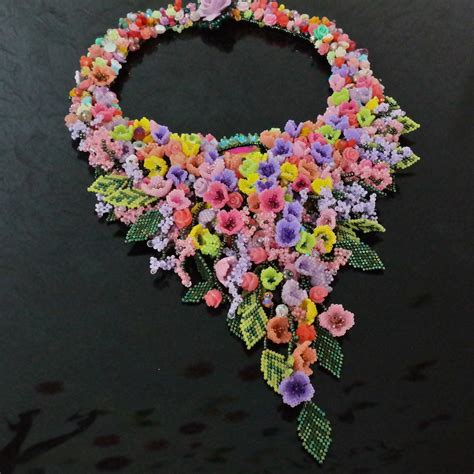 Flower Beaded Necklace Garden Swarvoski Nature Leaf Seed Etsy In 2021