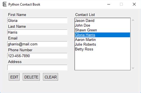 contact book application in python with source code codezips