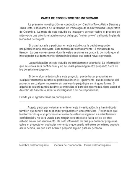 Ejemplo De Consentimiento Informado