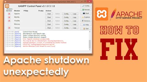 xampp fix apache shutdown unexpectedly youtube