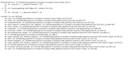 node js content is not defined in node js when i router get home page